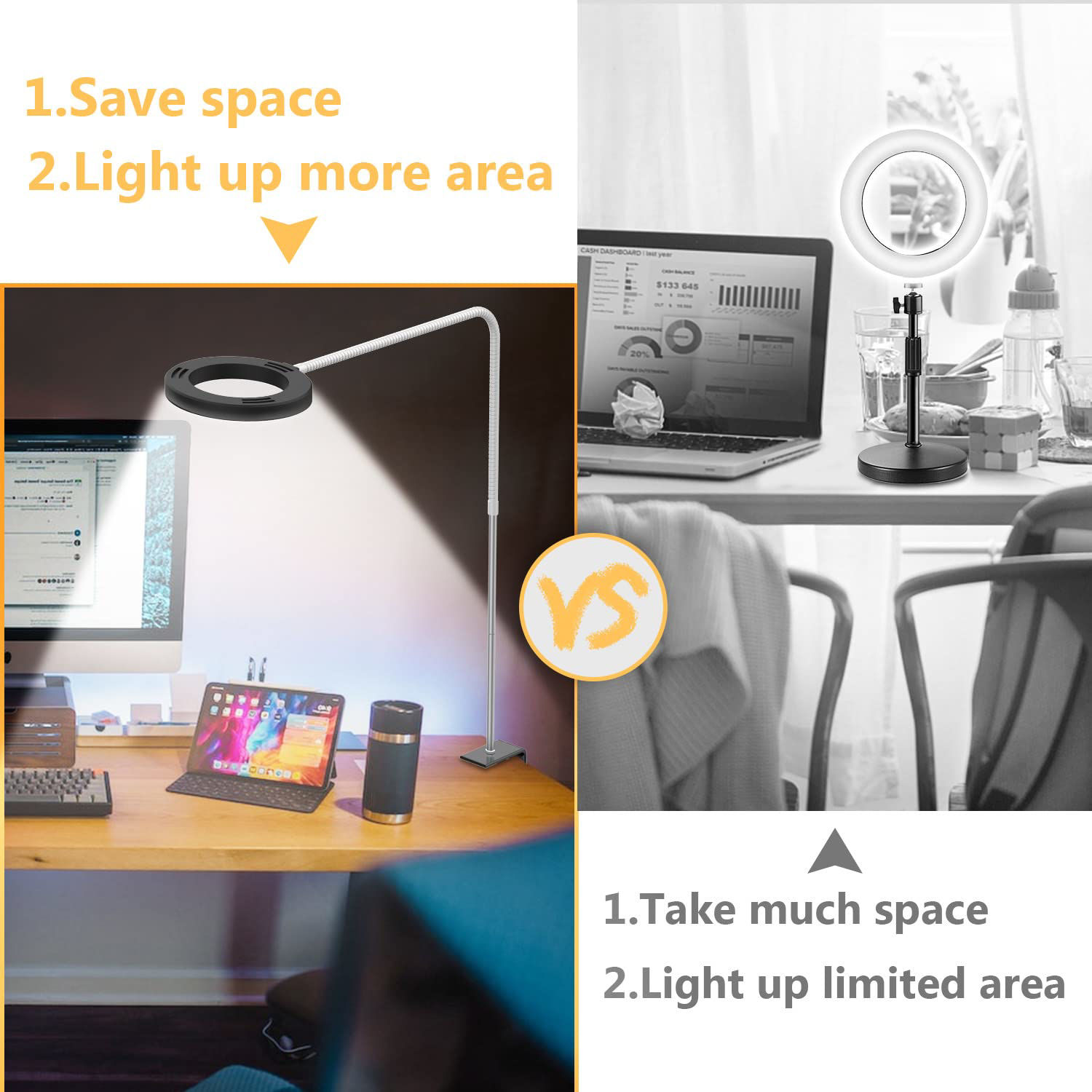 GetUSCart- Clifod Tall Desk Bendable Ring Light with 3 inch Clamp Mount ...