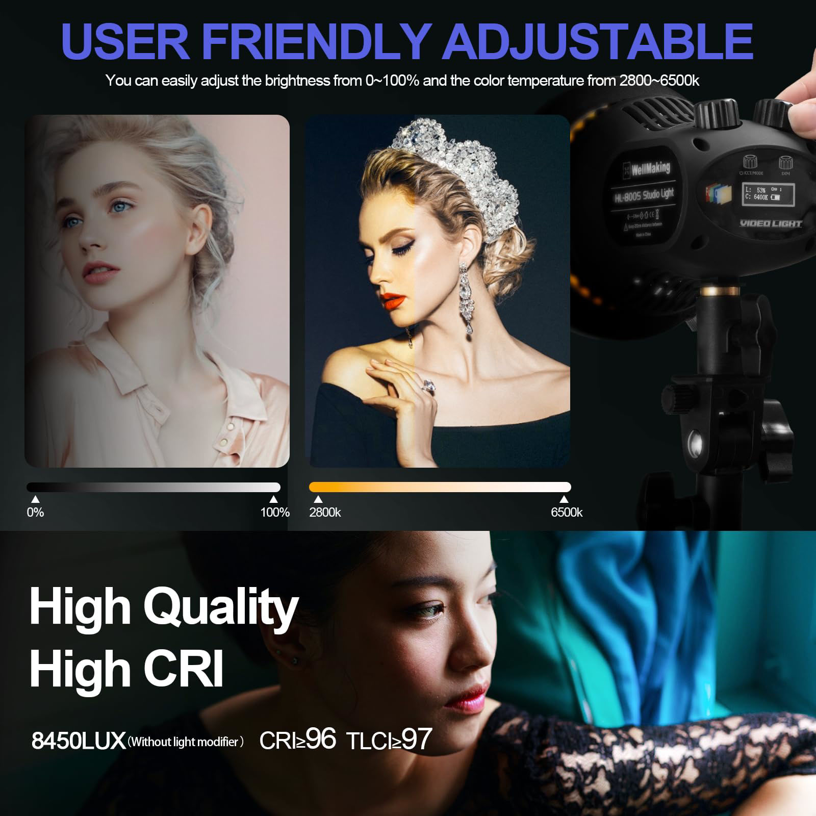 GetUSCart- Wellmaking 80W Bi-color Portable LED Light Continuous Light ...