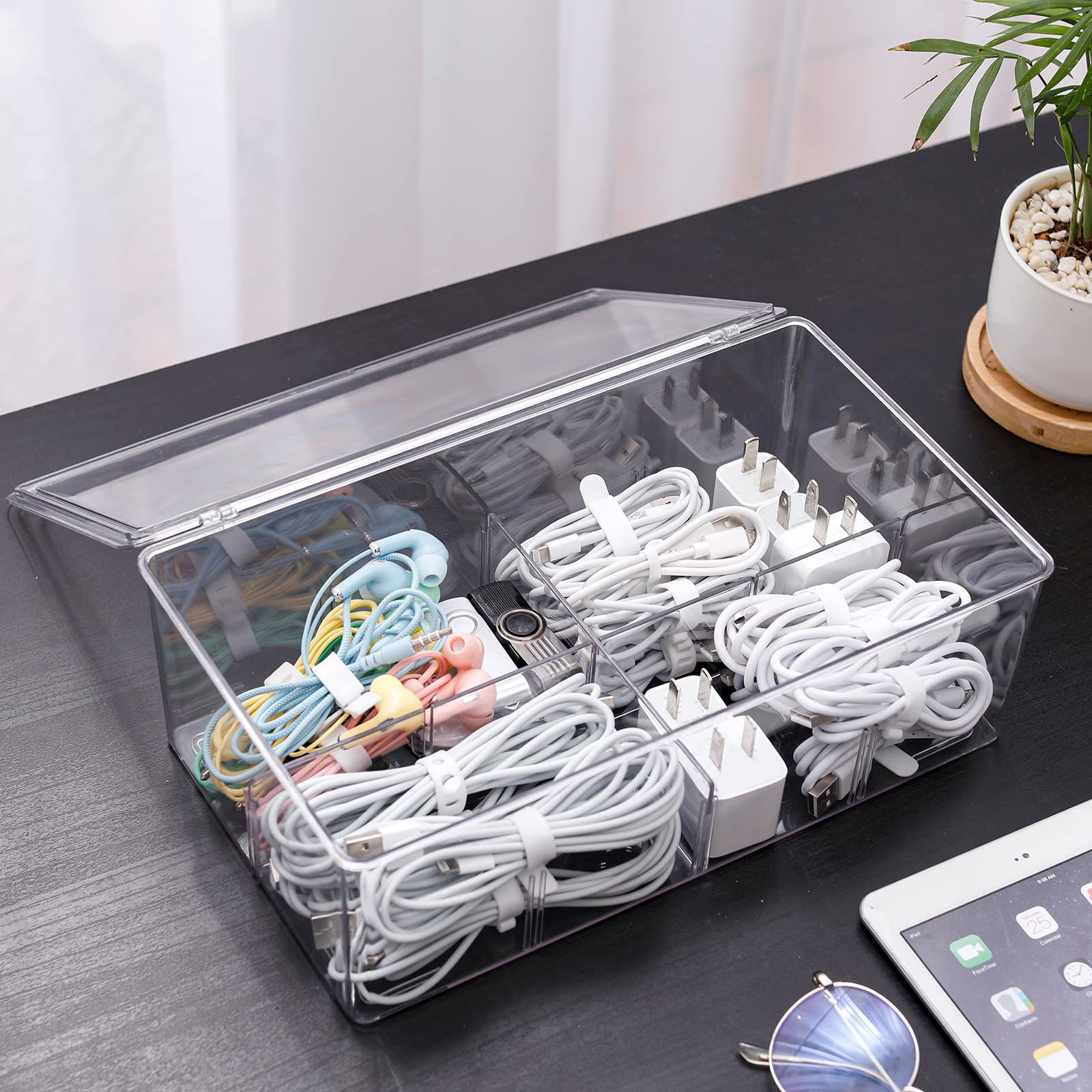 GetUSCart- Yesesion Clear Plastic Cord Organizer Box with Adjustment ...