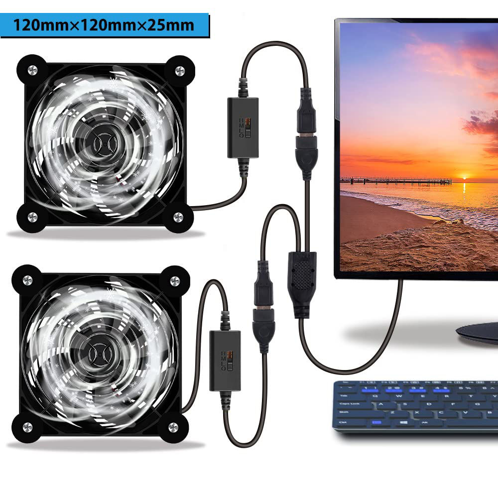 GetUSCart- NewHail 2Pack Quiet 120mm USB Fan Dual-Ball Bearings, 12cm USB Fan 5V, with L/M/H 3 ...