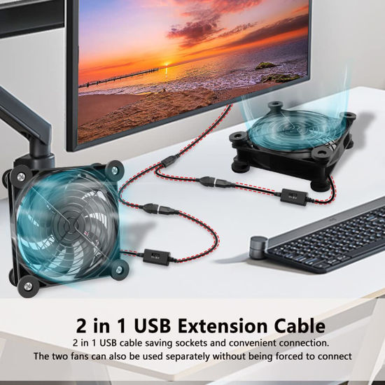 GetUSCart- NewHail 2Pack Quiet 120mm USB Fan Dual-Ball Bearings, 12cm USB Fan 5V, with L/M/H 3 ...
