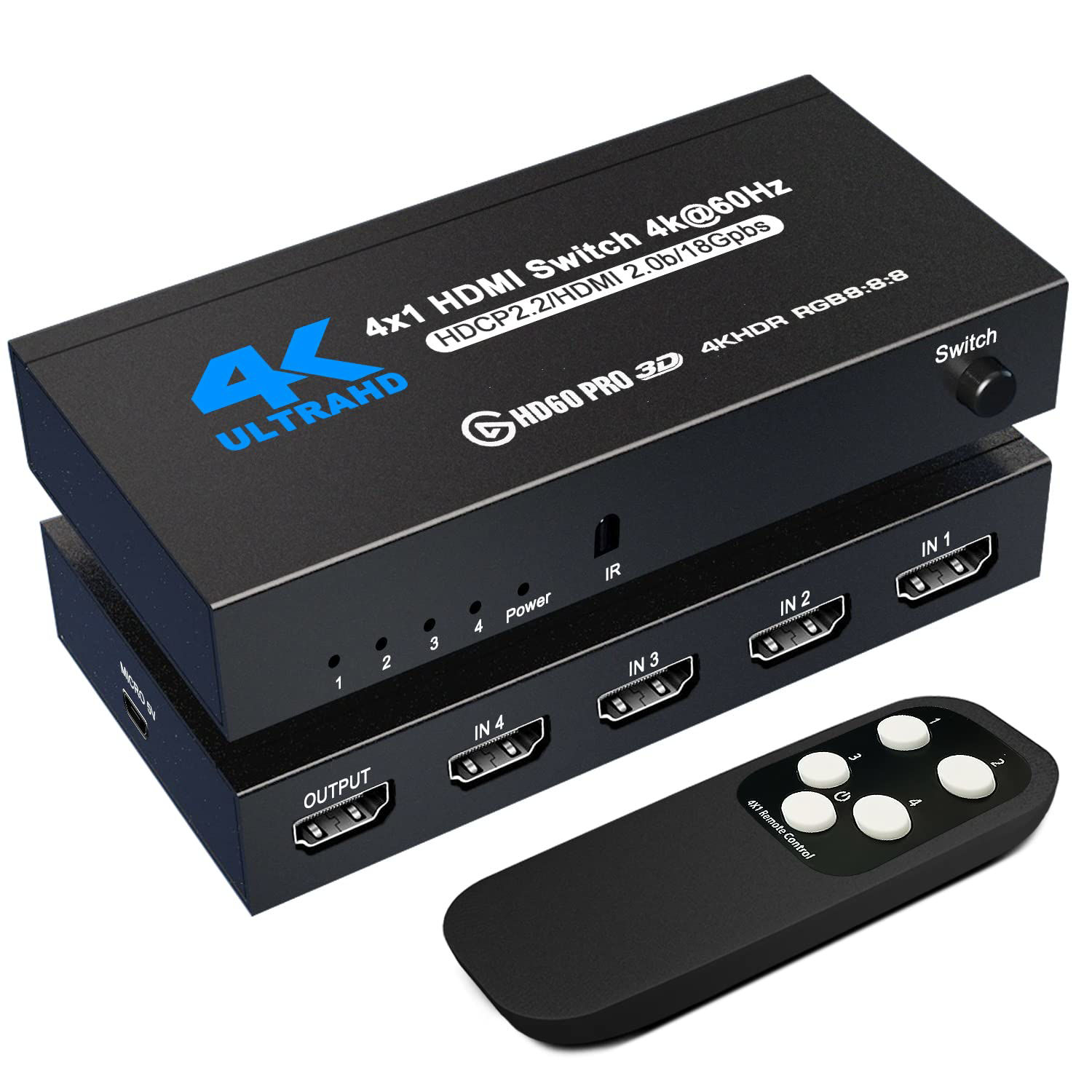 GetUSCart- HDMI Switch 4K@60Hz, NerdEthos 4 Port HDMI 2.0 Switcher ...