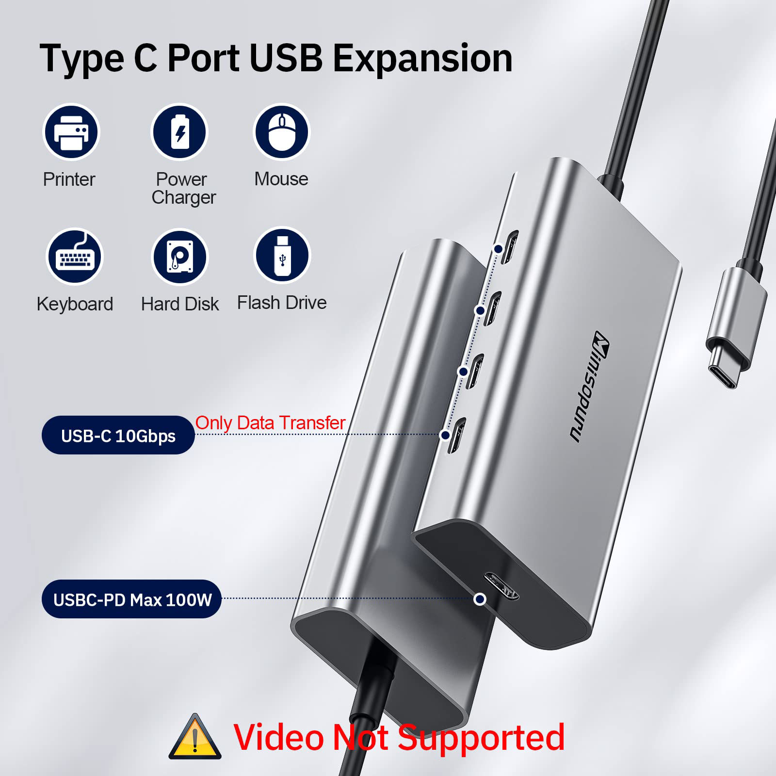 GetUSCart- Minisopuru USB C Splitter, 10Gbps Multiport Adapter for Laptop, Power Delivery with ...