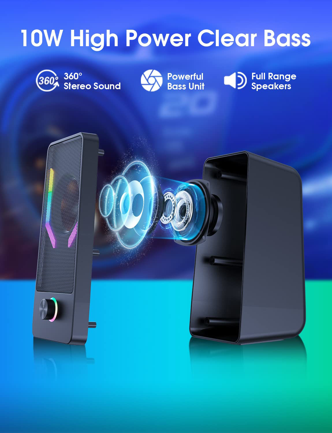 GetUSCart- Computer Speakers, RGB Gaming Desktop Speakers with 7Color ...