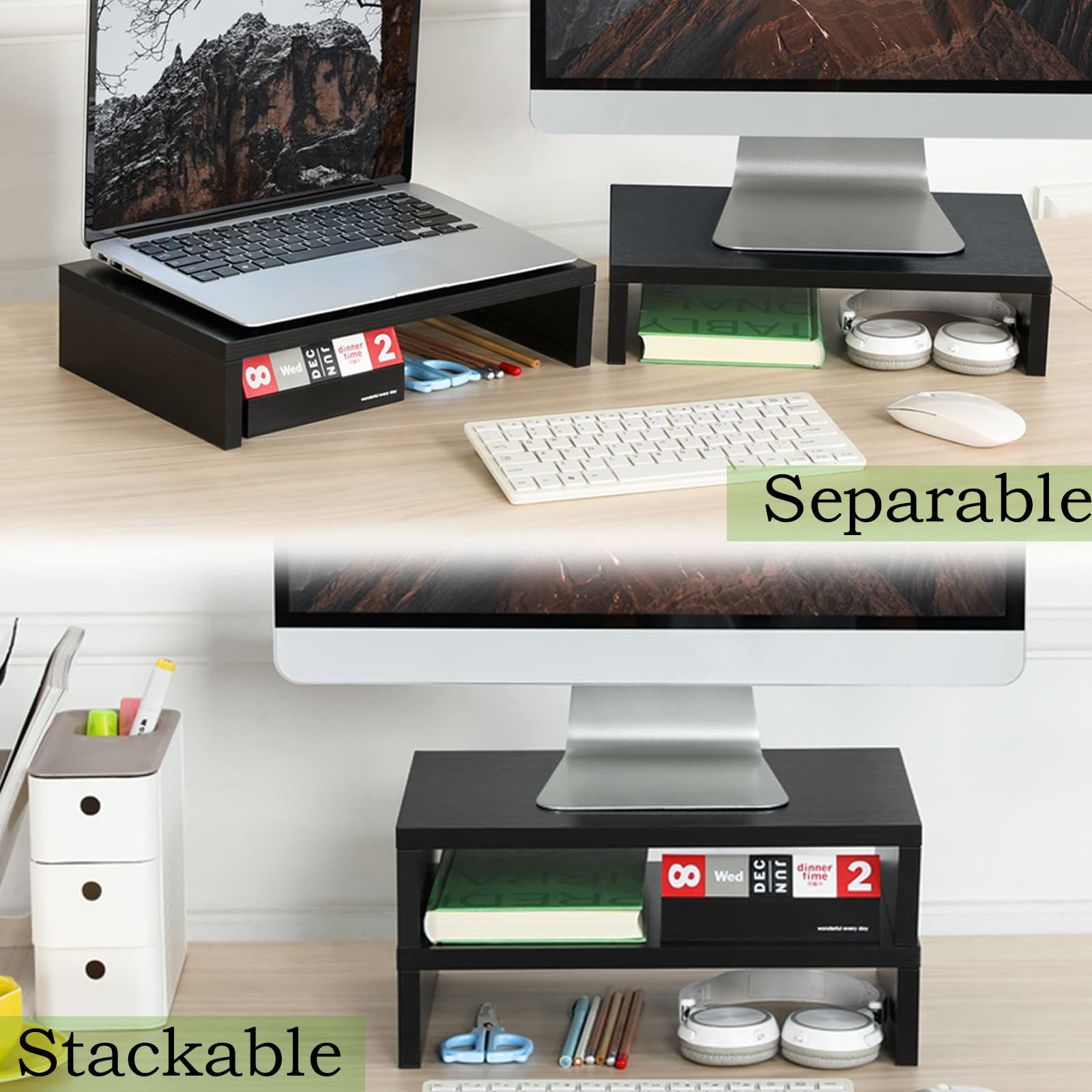 GetUSCart- TEAMIX Wood Monitor Stand Riser-2 Pack, 2 Tier Adjustable ...