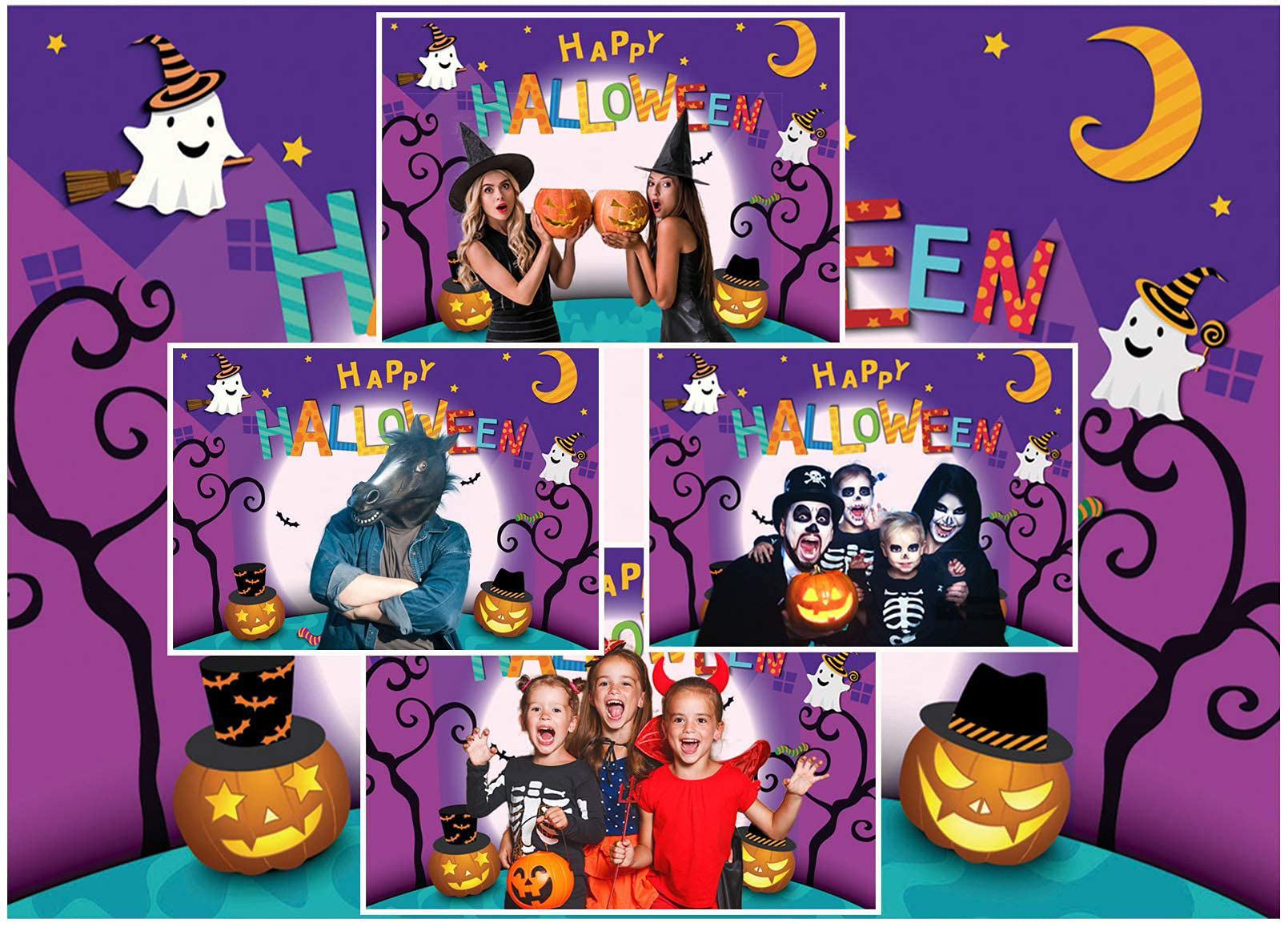GetUSCart- WOLADA 8x6FT Cartoon Halloween Photo Backdrop Pumpkin Moon ...