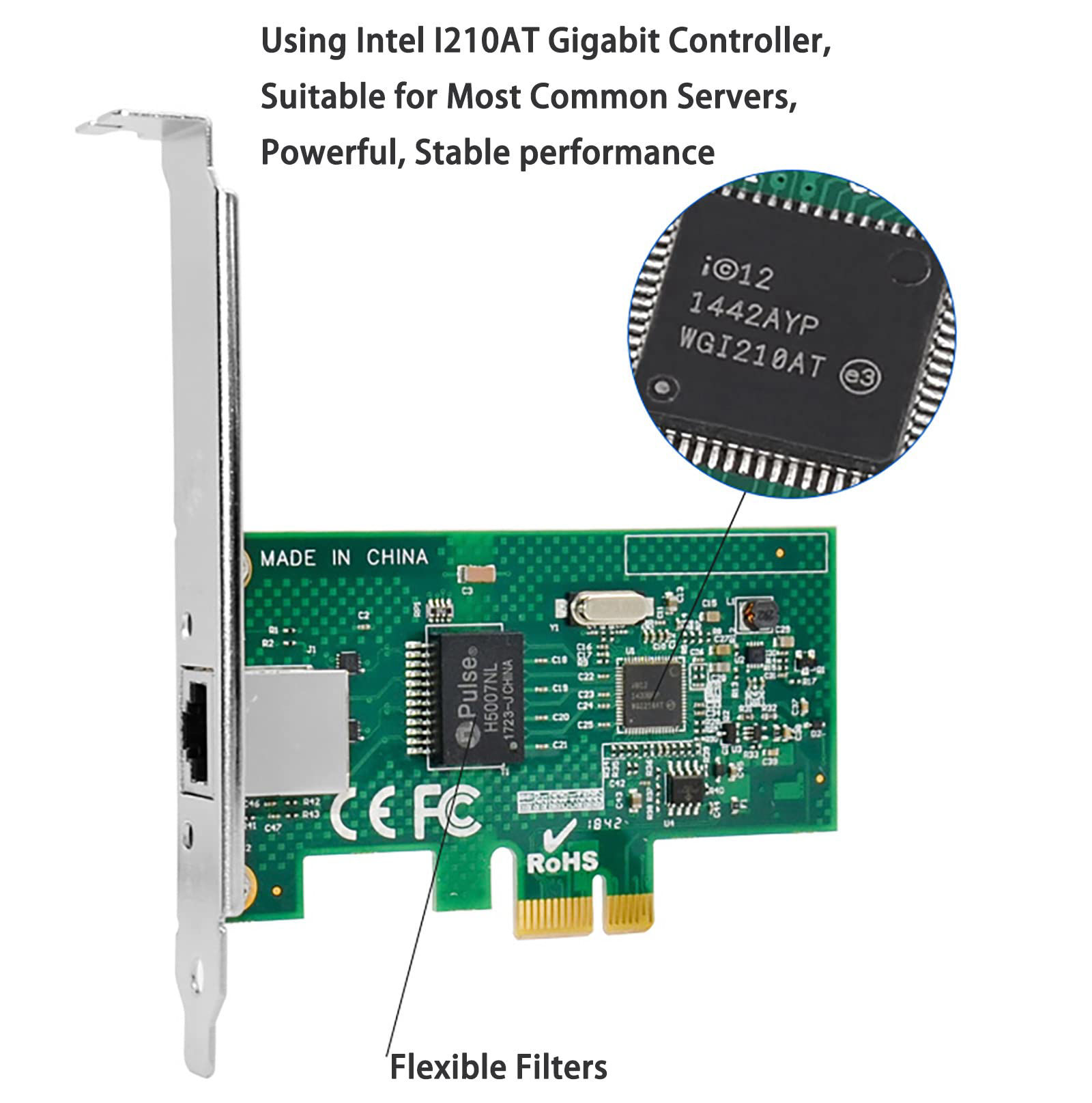 GetUSCart- PCIe Gigabit Network Card 1000M PCI Express Ethernet Adapter with Intel I210AT LAN ...