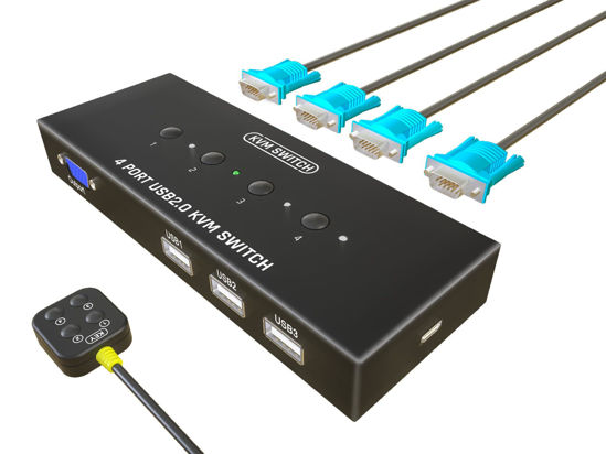 GetUSCart- KVM Switch VGA 4 Port - VGA KVM Switch for 4 Computers Share 1 Monitor & 3 USB 2.0 ...
