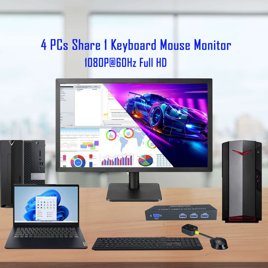 Getuscart Kvm Switch Vga 4 Port Vga Kvm Switch For 4 Computers Share 1 Monitor And 3 Usb 2 0