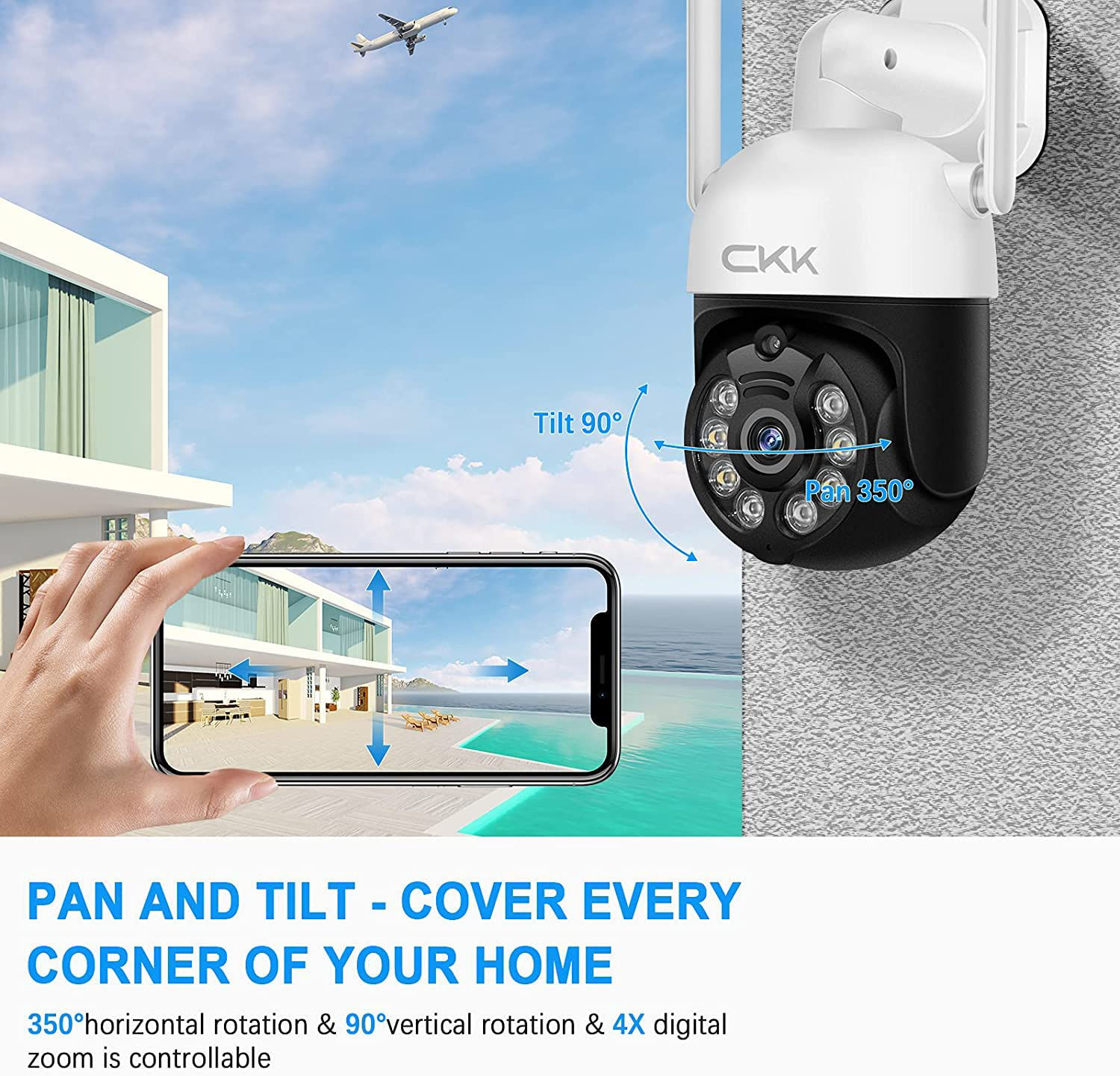 GetUSCart- 【Pan Tilt Zoom】 Wireless Security Camera System,4pcs 3MP PTZ ...