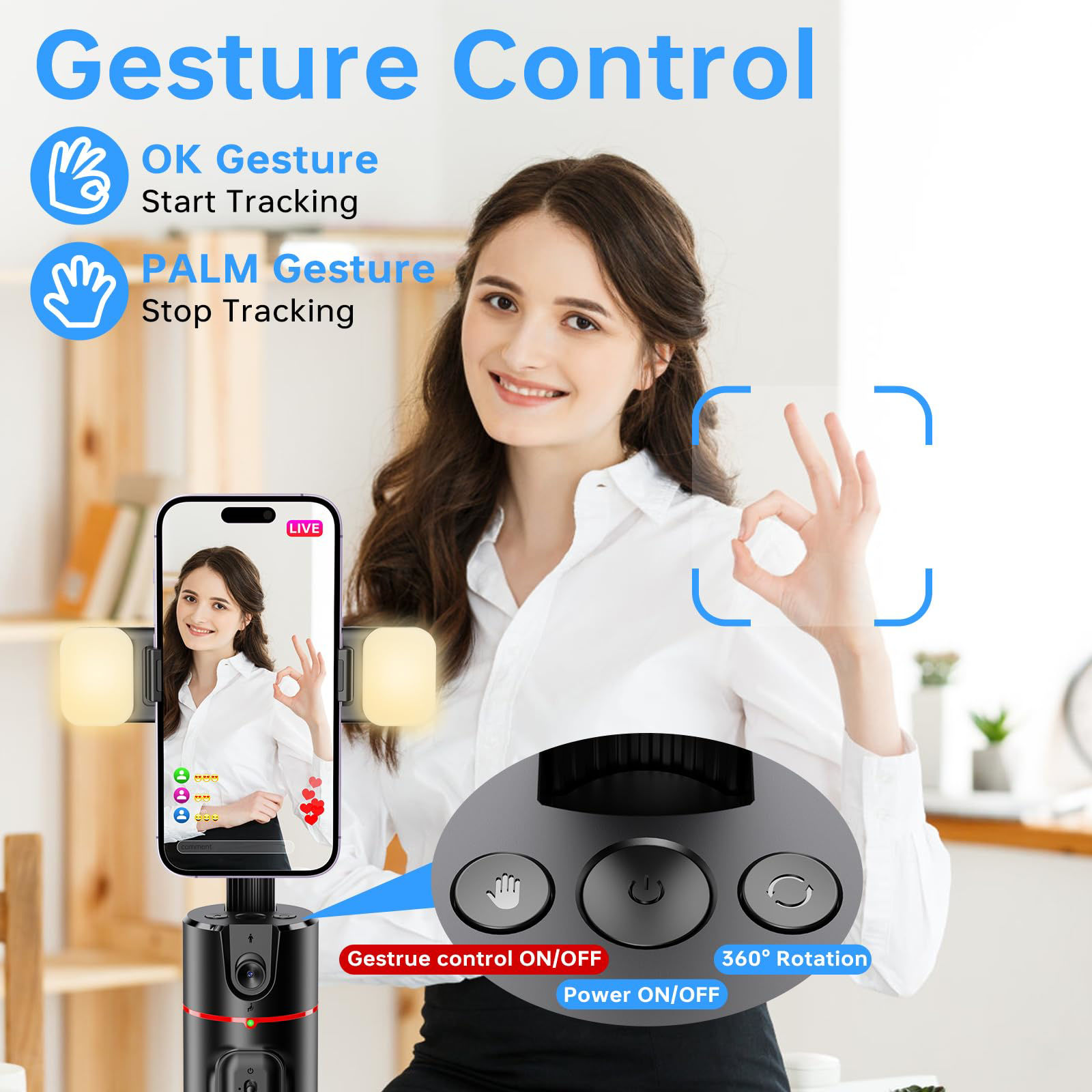 GetUSCart- Auto Face Tracking Tripod with Rechargeable Fill Light with 6 Levels of Brightness ...