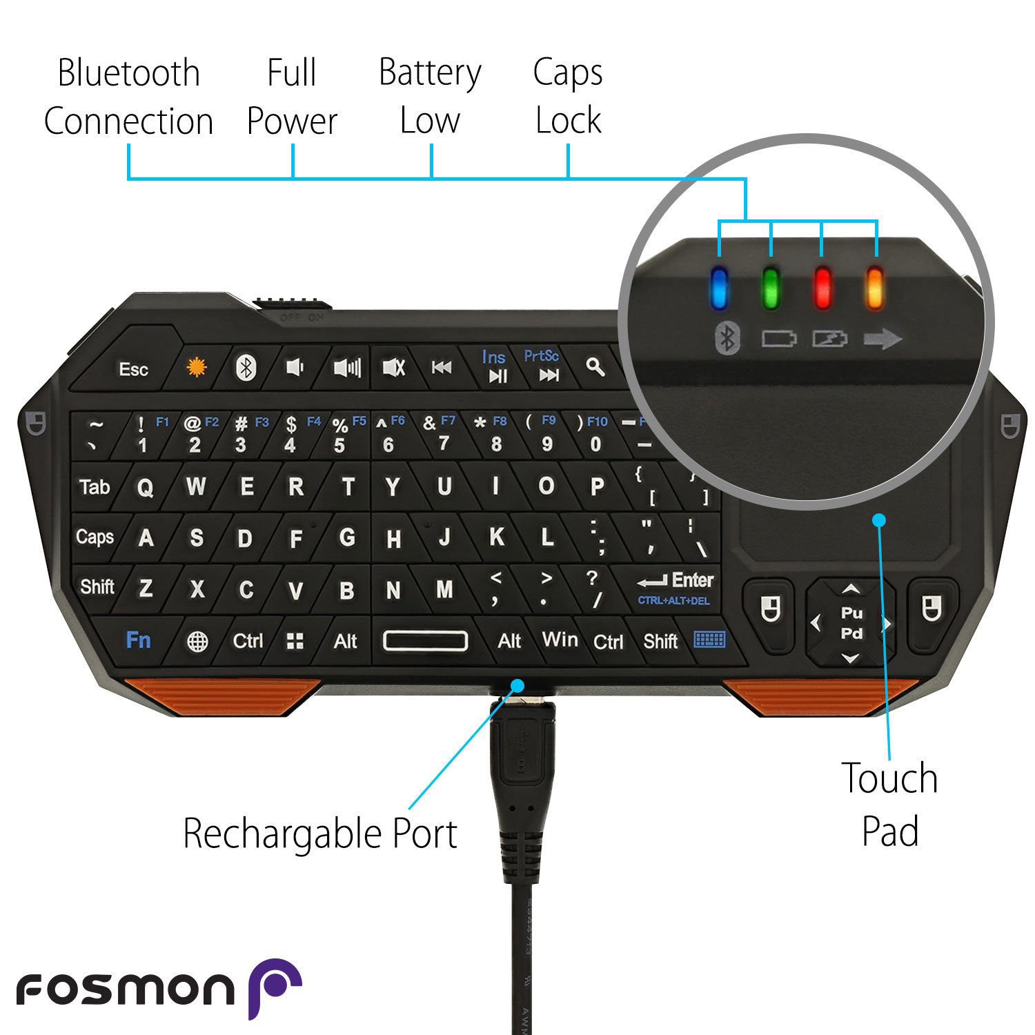 GetUSCart- Fosmon Mini Bluetooth Keyboard (QWERTY Keypad), Wireless ...