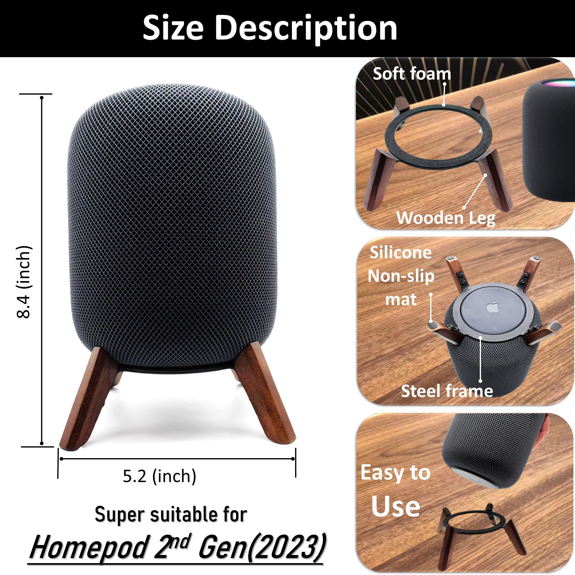 GetUSCart- Real Wood Stand for Homepod 2nd gen (2023 Released), Wooden ...