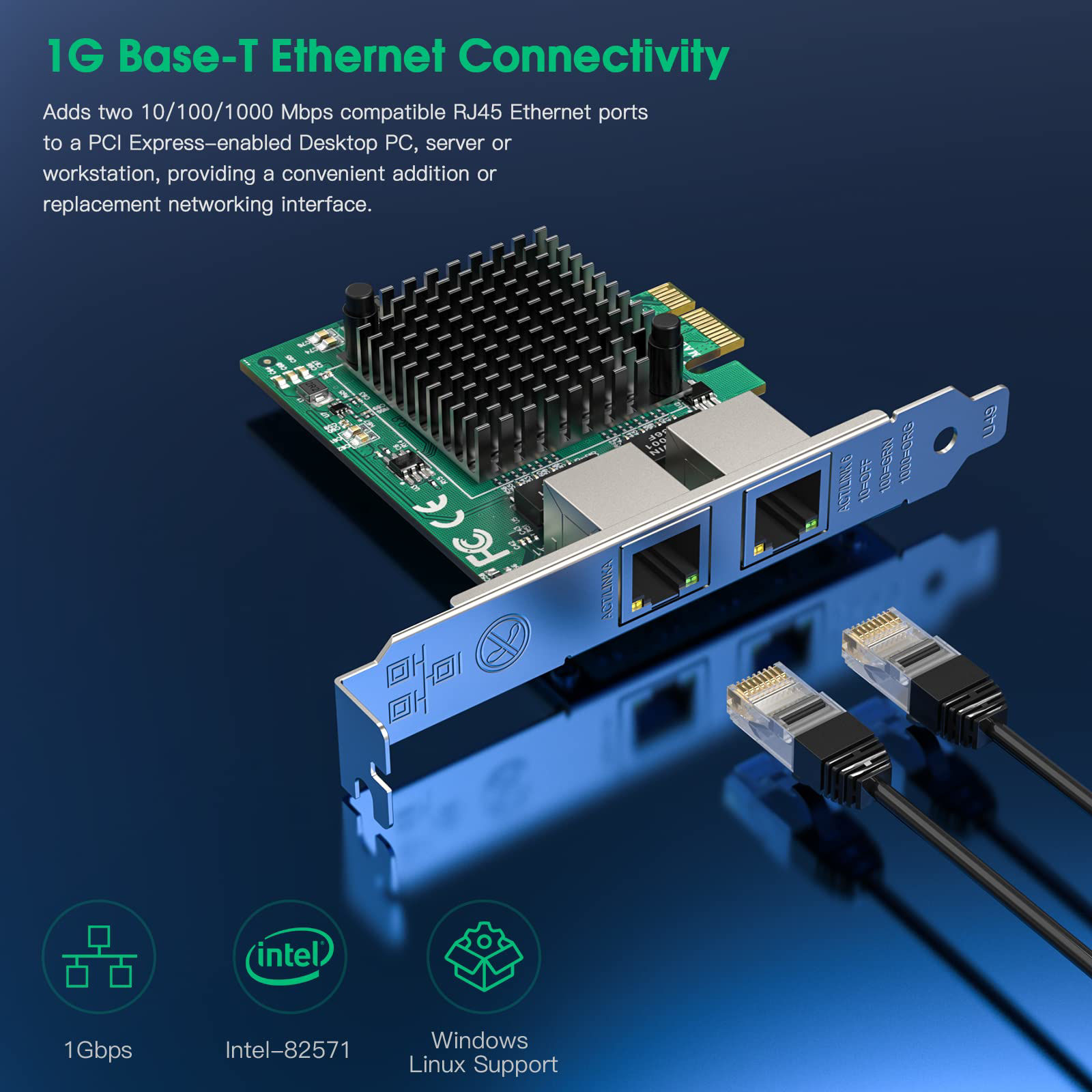 GetUSCart- 1G Gigabit Ethernet Converged Network Card, Dual RJ45 Port Server Network Card with ...