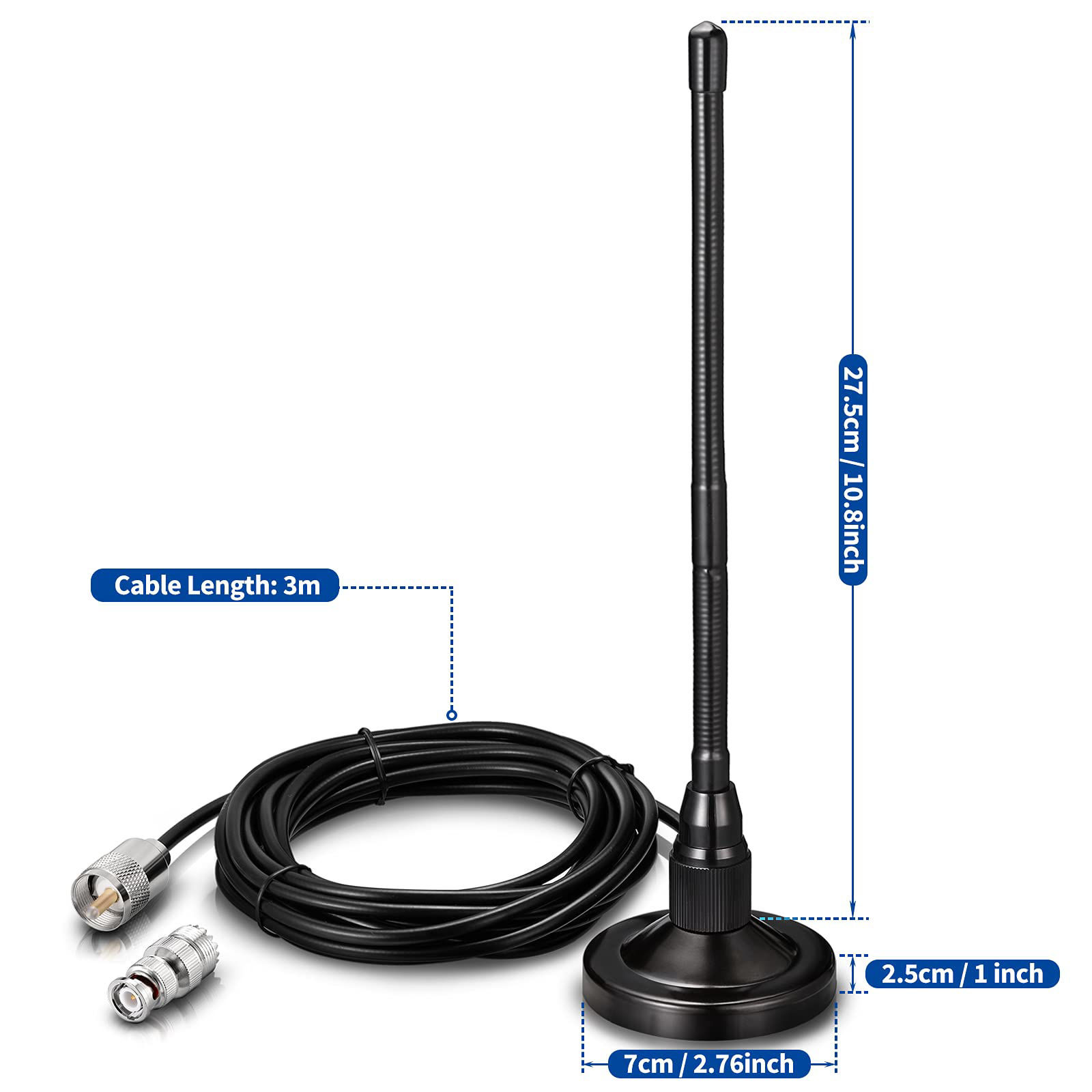 GetUSCart- Bingfu 27MHz CB Radio Antenna Magnetic Base Soft Whip PL259 & BNC Male Compatible ...