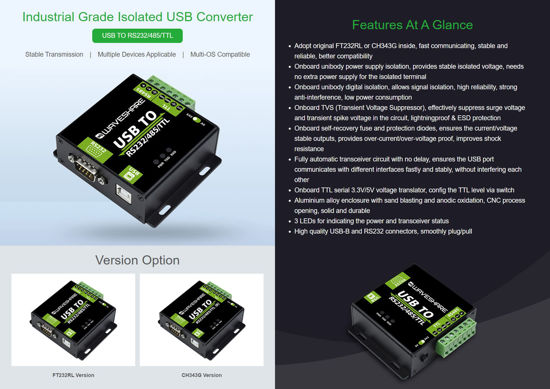 GetUSCart- Waveshare USB to RS232 / RS485 / TTL Industrial Isolated Converter with Original ...