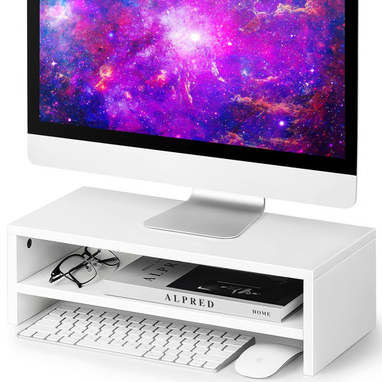 GetUSCart- BEYGORM White Monitor Stand Riser for Desk,2 Tiers Wood Desk ...
