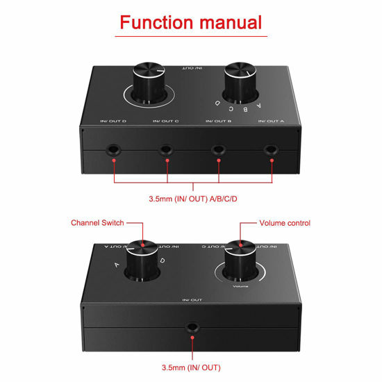 GetUSCart- 4 Port Audio Switch, 3.5mm Audio Switcher, Stereo AUX Audio ...