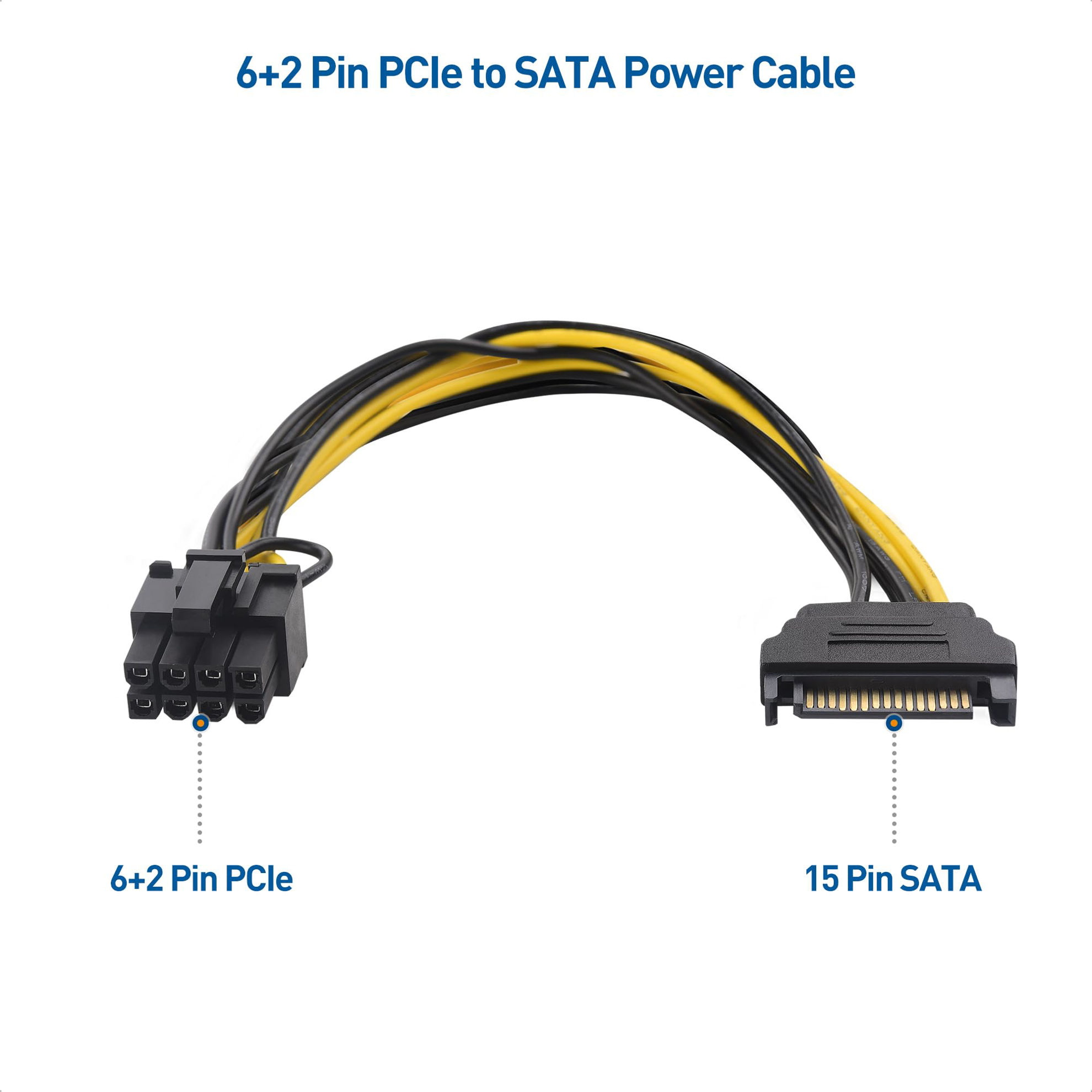 GetUSCart- Cable Matters 2-Pack 6+2 Pin to SATA Power Cable (SATA to 8 Pin PCIe / 6 Pin PCIe to ...