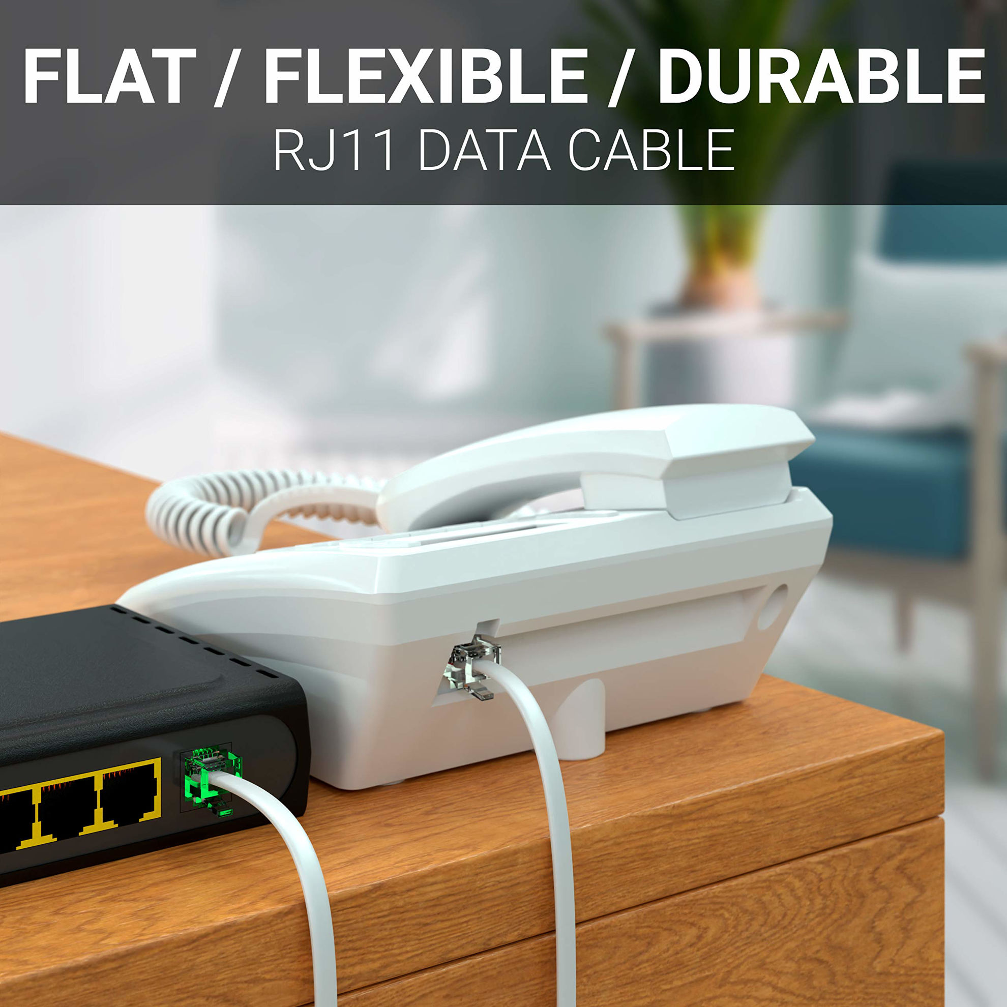 GetUSCart- G-PLUG 15FT RJ11 Cable Phone Cord for Landline & Telephone ...