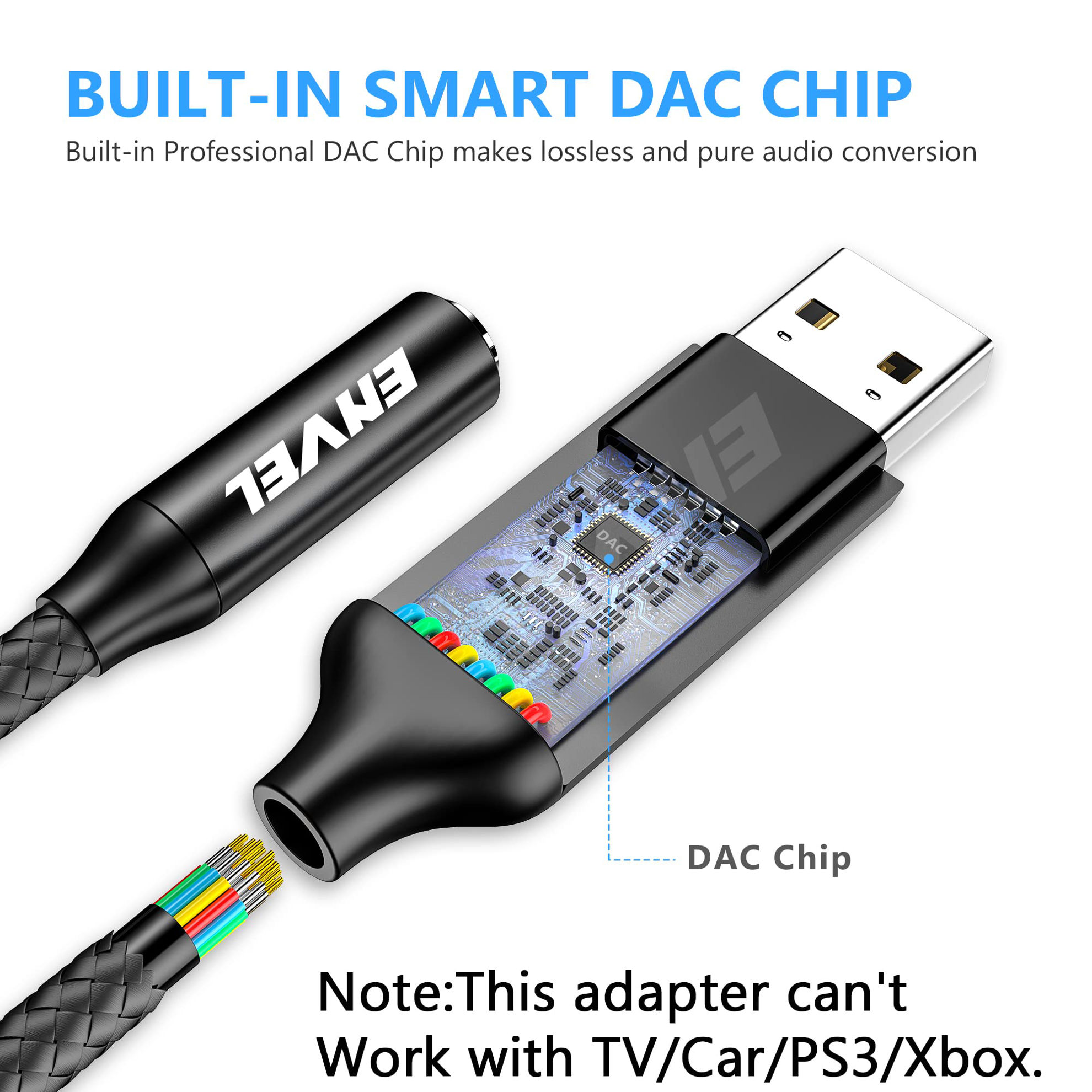 GetUSCart- ENVEL Headset Adapter 3.5mm Female to USB Male, Built-in ...