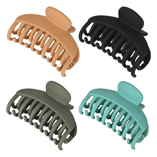 GetUSCart DEEKA 4 PCS Double Row Teeth Hair Claw Clips 2.5 Medium Hair Clips for Thin Hair Small Matte Clips Short Fine Hair Accessories for Women and Girls Green Yellow