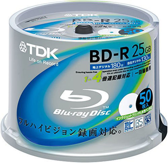 GetUSCart- TDK Blu-ray Disc 50 Spindle - 25GB 4X BD-R - Printable