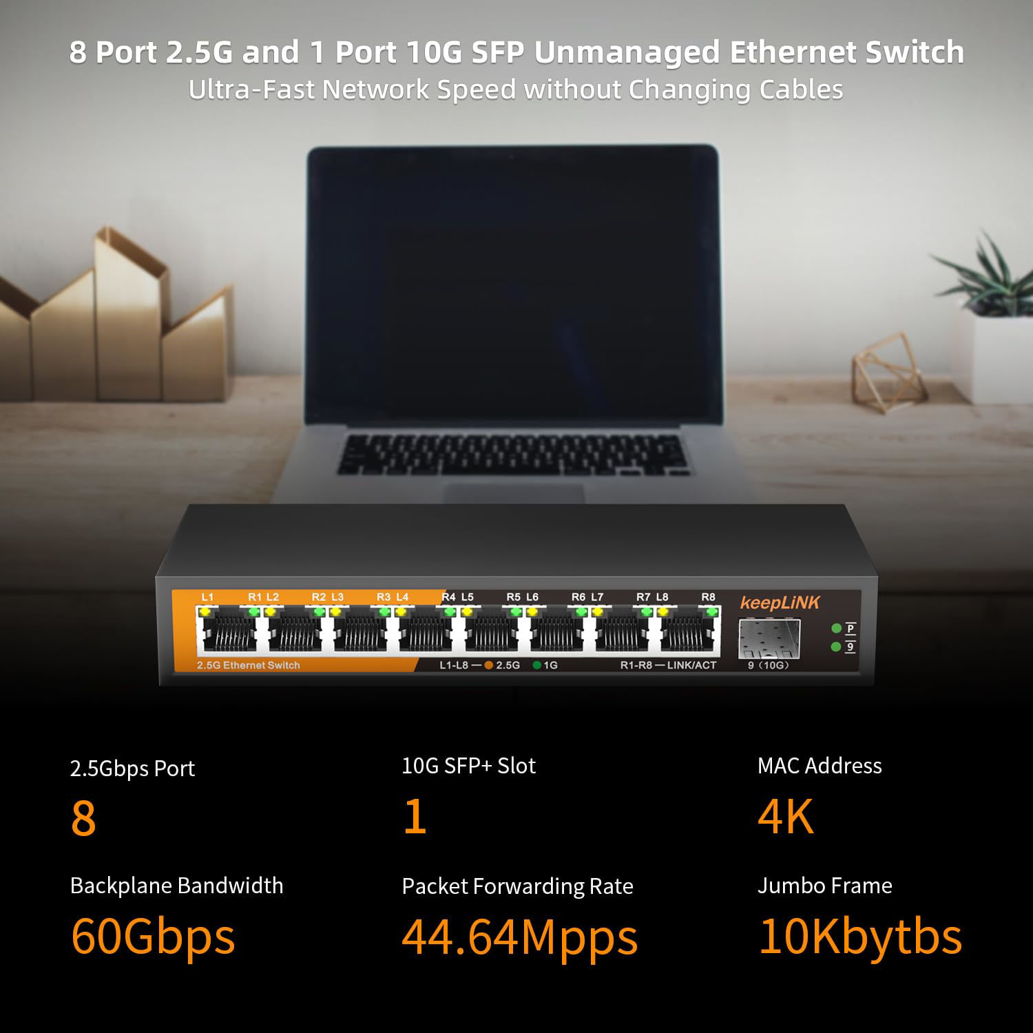 GetUSCart- keepLiNK 8 Port 2.5G Switch Unmanaged, Ethernet Switch with ...
