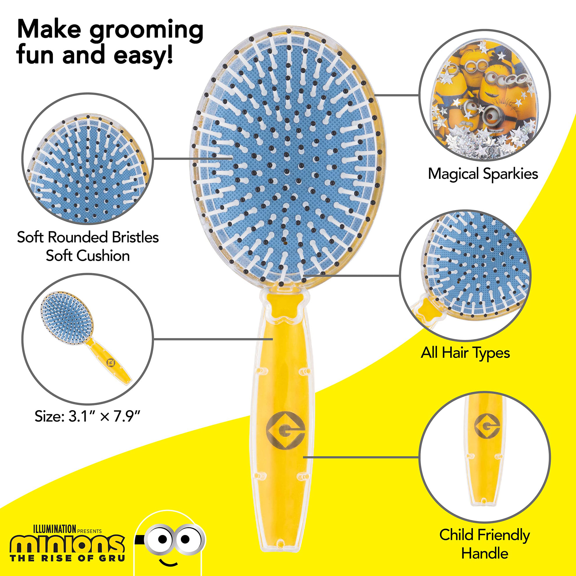 GetUSCart- Minions Hair Brush with Magical Sparkling Stars Confetti Hair Brush - Kids Hair Brush ...