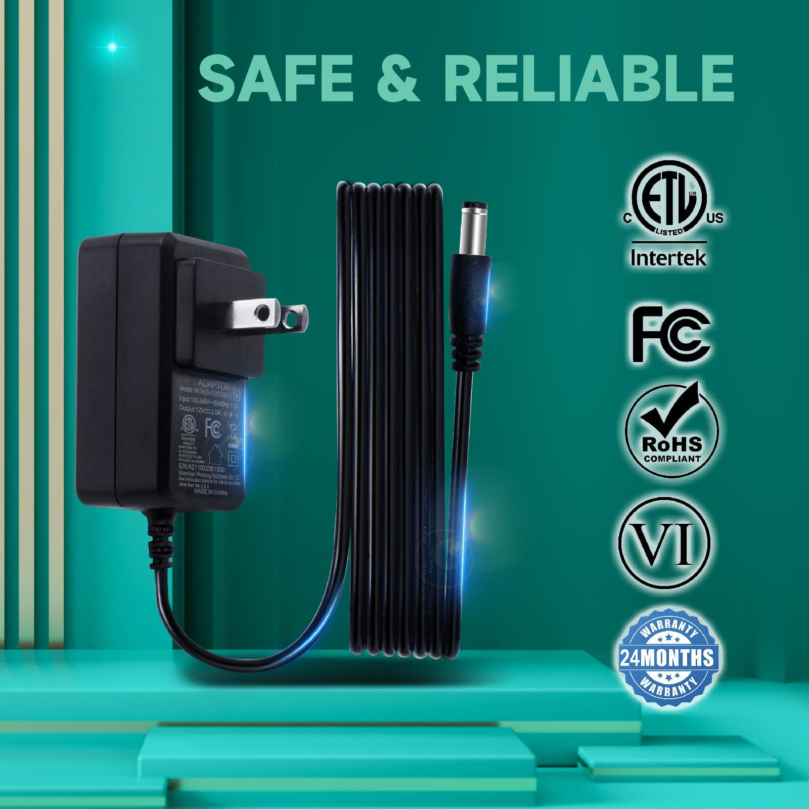 GetUSCart- 12V 2A/2000mA DC Regulated Power Supply Adapter, 100-240V 50/60Hz AC to DC 24W ...