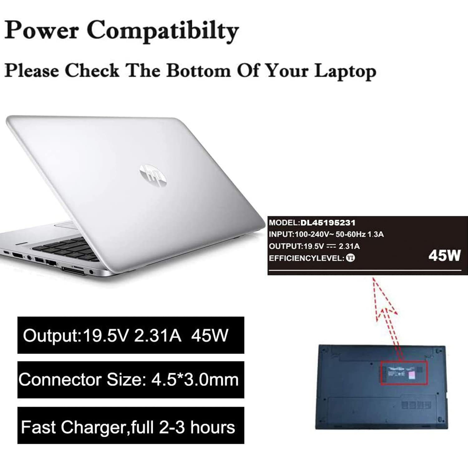 GetUSCart- HP Laptop Charger 45W for HP Stream 11 13 14,HP Pavilion ...