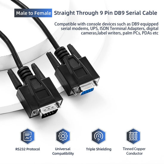 GetUSCart- PhyinLan Straight Through DB9 RS232 Serial Cable, 6ft Male to Female 9 Pin Straight ...