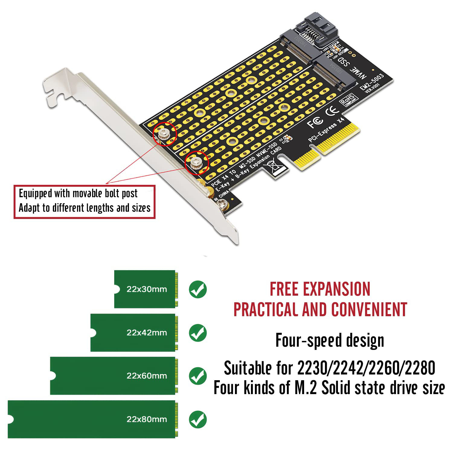 GetUSCart- Dracaena Dual M.2 SSD to PCI-Express 3.0 X4 Adapter Expansion Card for PCIe NVMe SATA ...