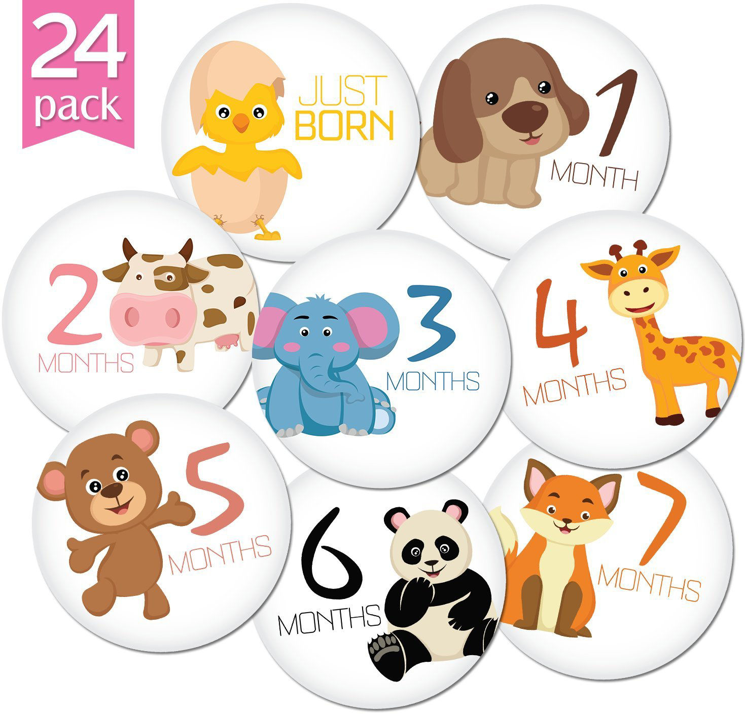 GetUSCart- 24 Pack of 4" Baby Monthly Stickers by KiddosArt. 1 Happy ...