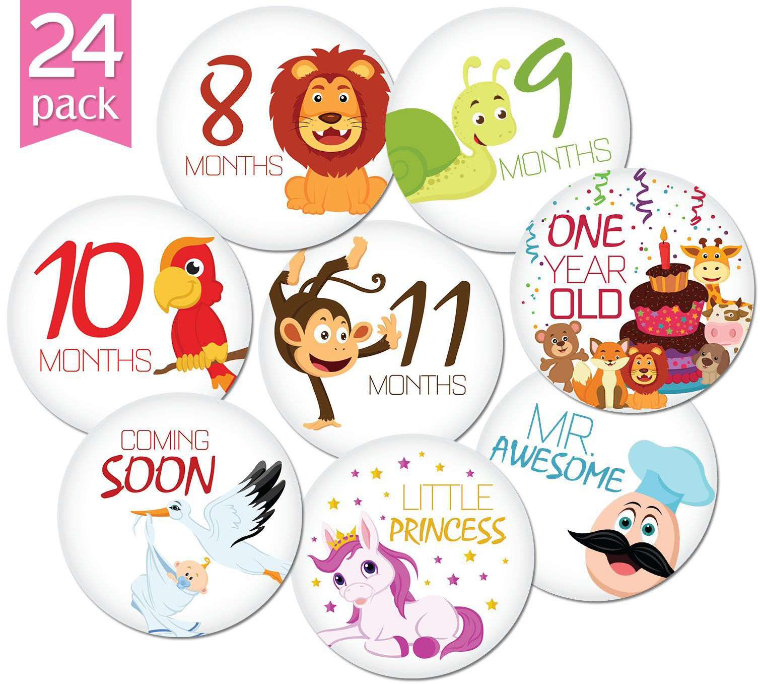 GetUSCart- 24 Pack of 4" Baby Monthly Stickers by KiddosArt. 1 Happy ...