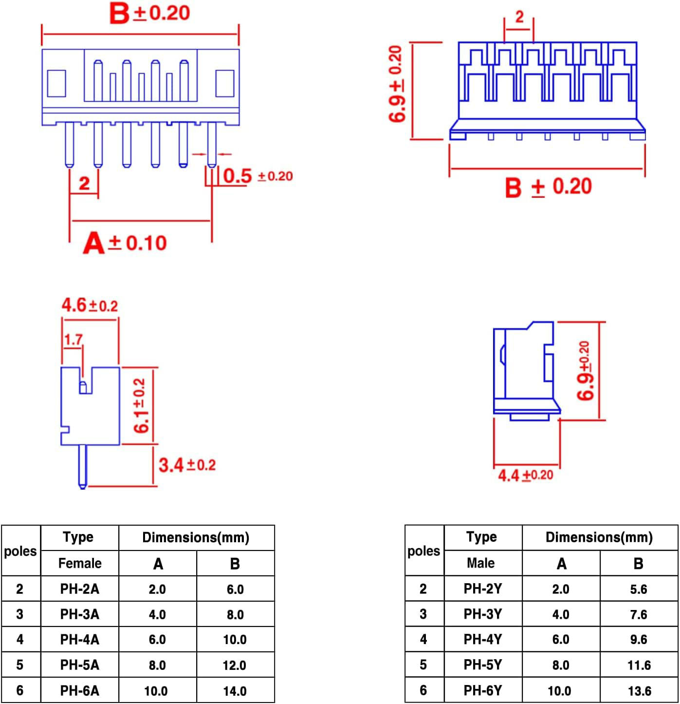 GetUSCart- Taiss 580PCS JST PH Connector kit 2.0mm 2/3/4/5/6Pin Housing,Female and Male Adapter ...
