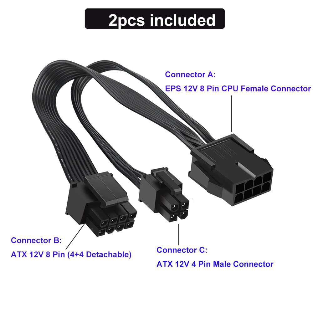 GetUSCart- OwlTree 2 Pack EPS12V CPU 8 Pin Female to CPU ATX 8 Pin and ...