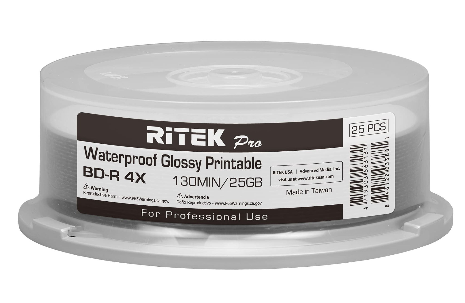 GetUSCart- 100 Pack Ritek Pro (Professional Grade) BD-R Blu-ray 4X 25GB Watershield Water ...