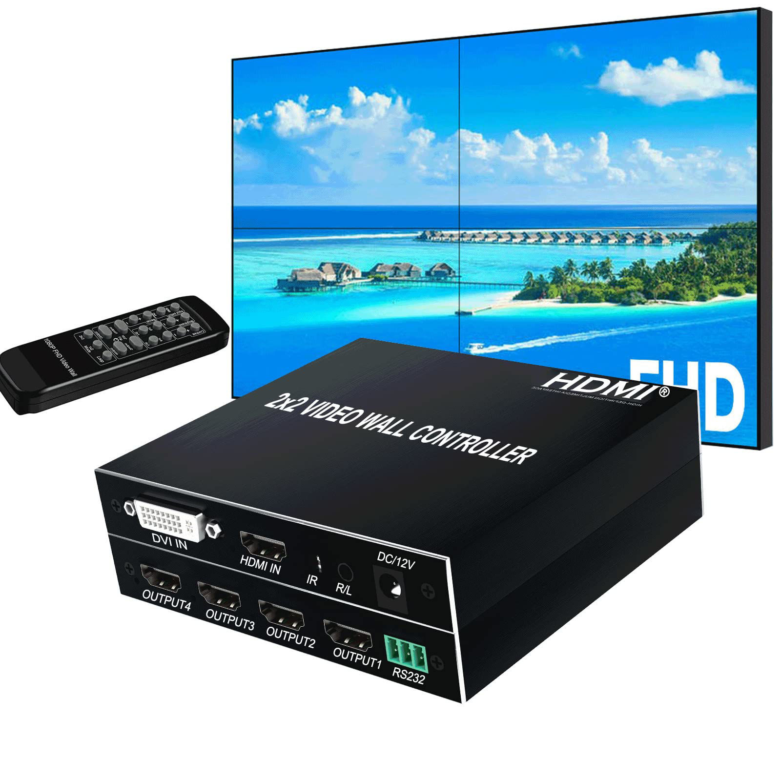GetUSCart- 2x2 HDMI Video Wall Controller, HDMI & DVI Support 4K Input ...
