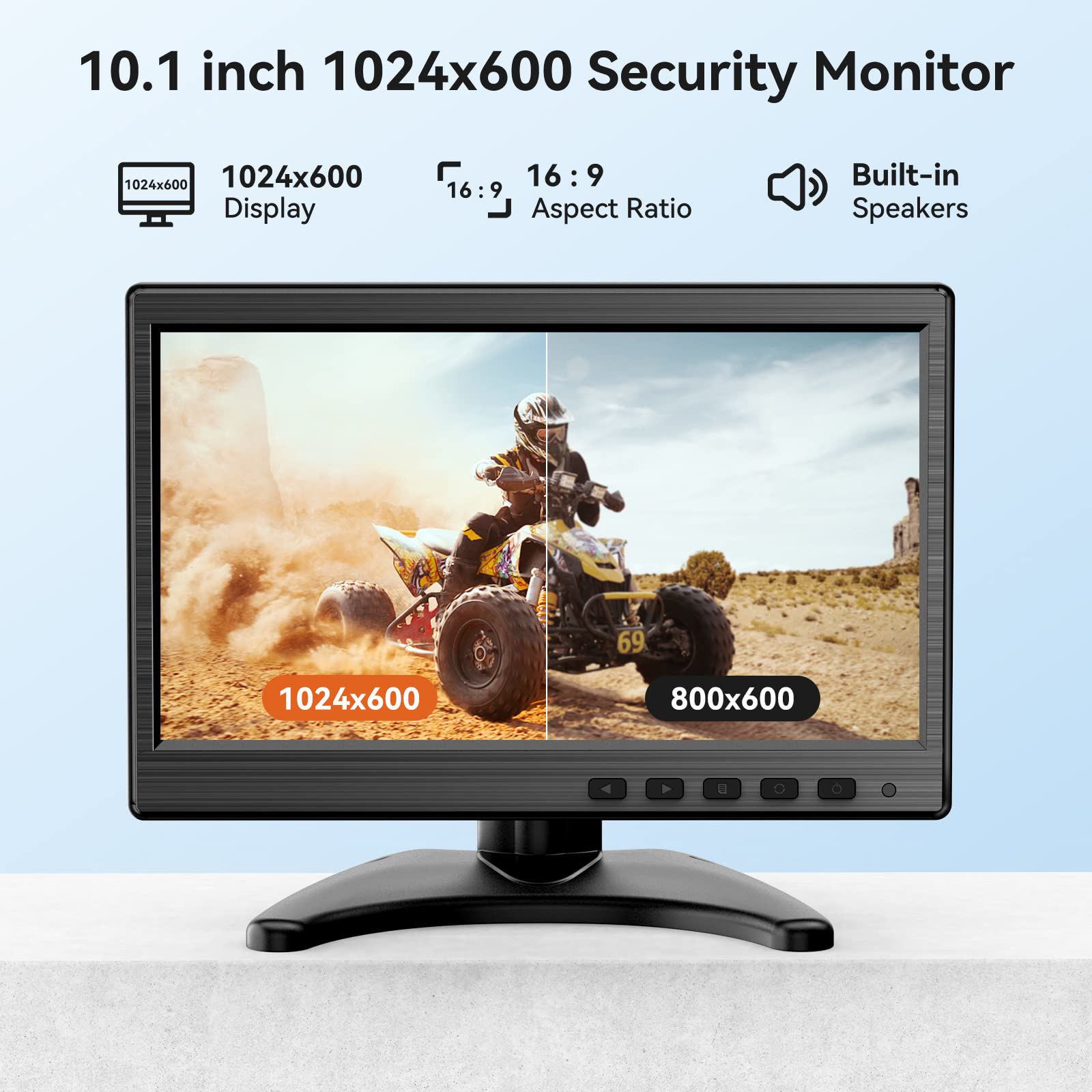 GetUSCart- Miktver 10.1 inch Monitor, 1024x600 LCD IPS Monitor 10 inch Security CCTV Display ...