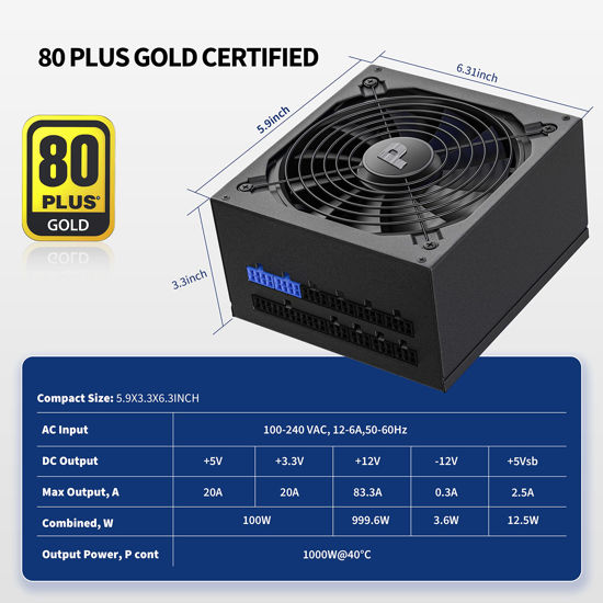 GetUSCart- Pystar 1000W Power Supply 80+ Gold Full Modular PSU,ES1000