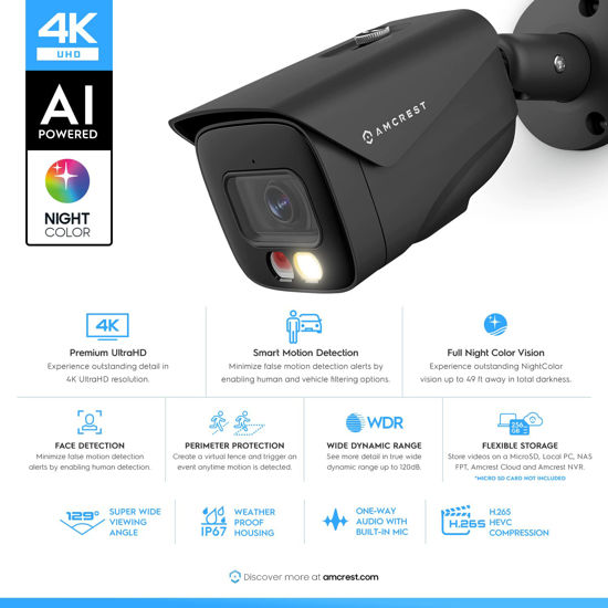 GetUSCart- Amcrest UltraHD 4K (8MP) IP PoE AI Camera, FOV 129°, 49ft ...