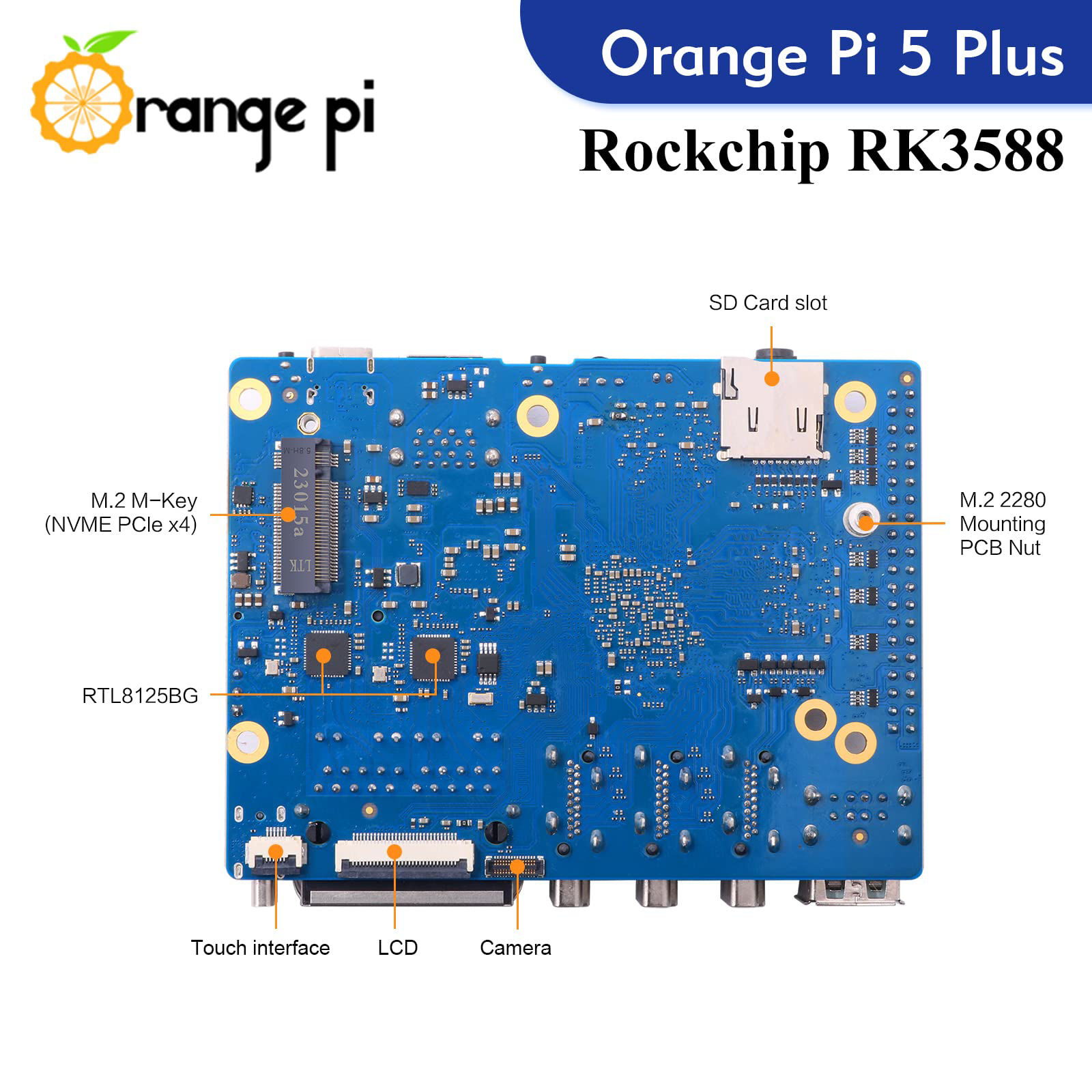 GetUSCart- Orange Pi 5 Plus 16G with 256GB eMMC Module RK3588 8 Core 64 ...