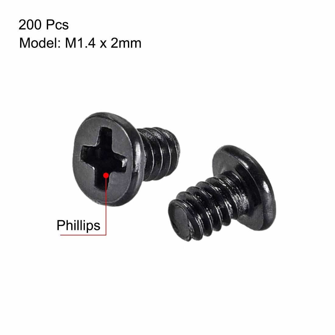 GetUSCart- uxcell M1.4x2mm Phillips Screw Fastener Black 2.5mm Dia ...