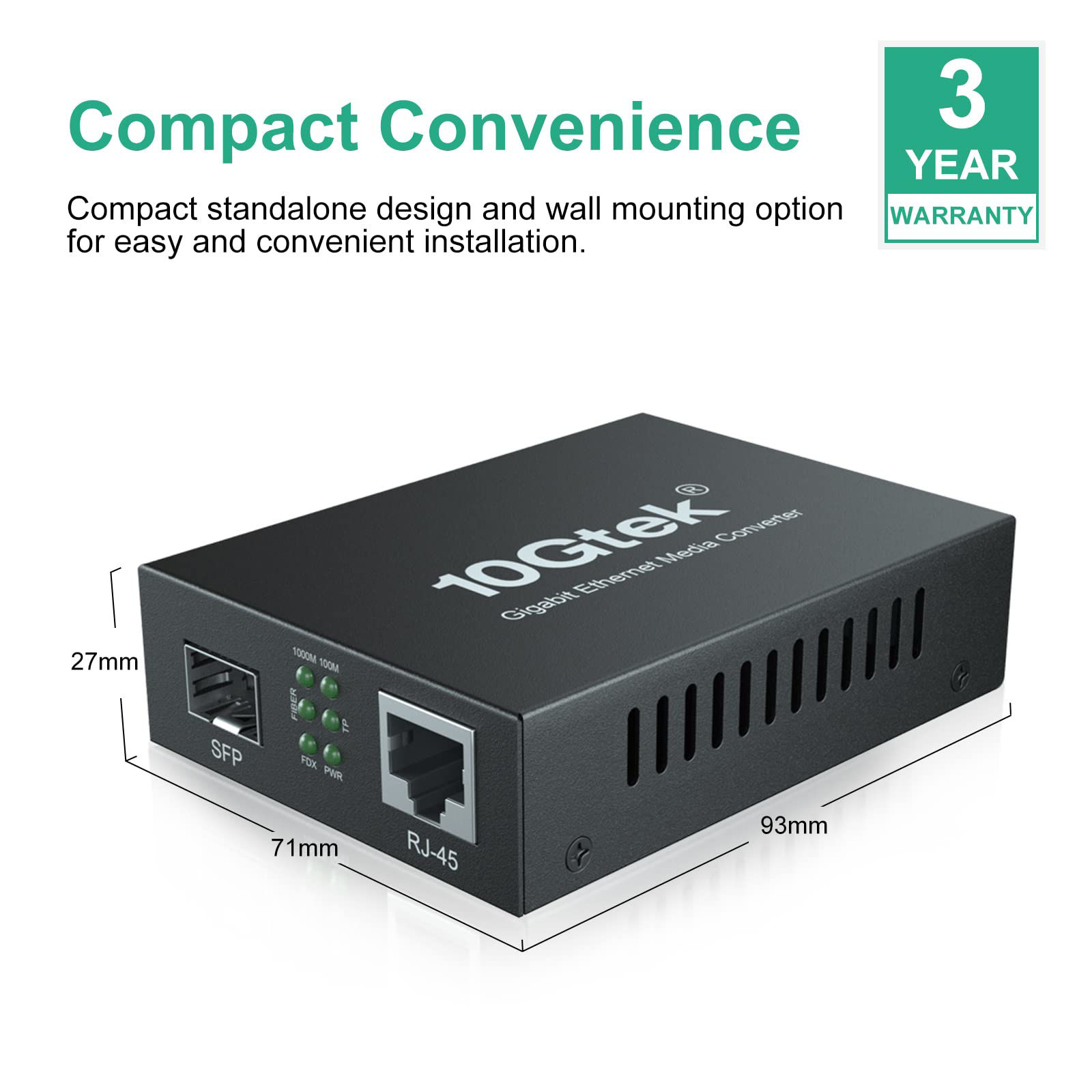 GetUSCart- 2 Pack 1.25G Gigabit SFP to RJ45 Fiber to Ethernet Media Converter, 10/100/1000M RJ45 ...