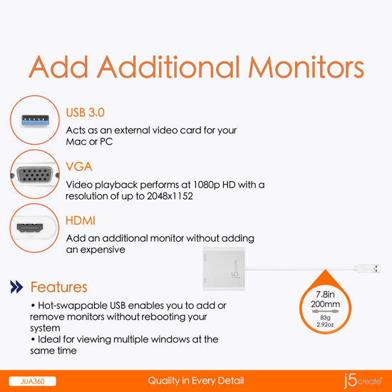 GetUSCart- j5create USB to HDMI VGA Multi-Monitor Adapter - Supports ...