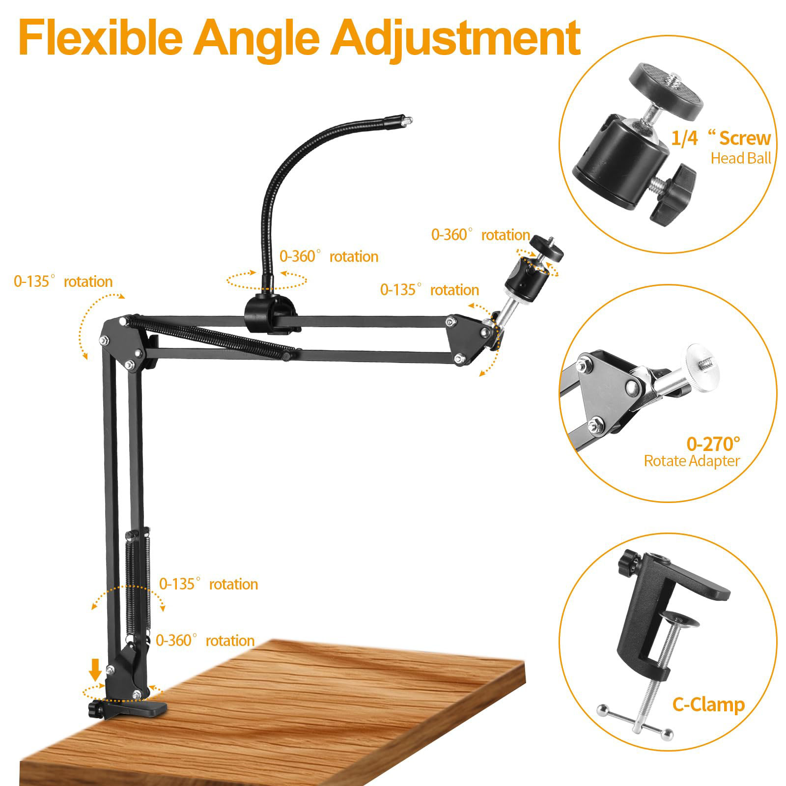 GetUSCart- Wisamic Overhead Camera Mount with Ring Light for Desk Video ...