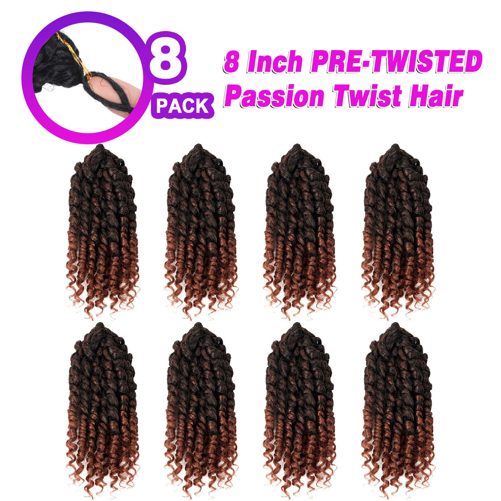 GetUSCart- 8 Inch Passion Twist Hair 8 Packs Pre-twisted Passion Twist ...