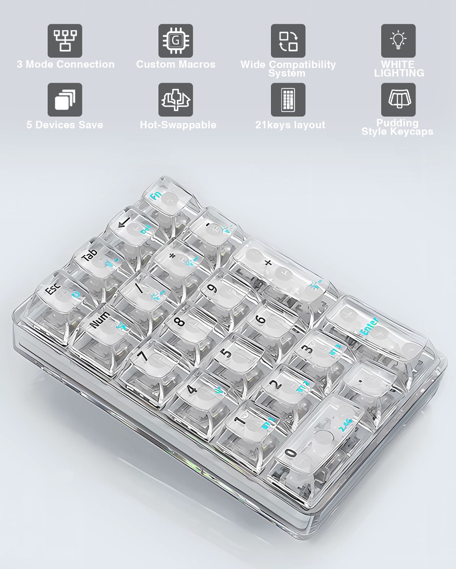 GetUSCart- AULA 21 Key 2.4Ghz/Bluetooth/USB-C Connections Numpad, Hot Swappable Mechanical ...