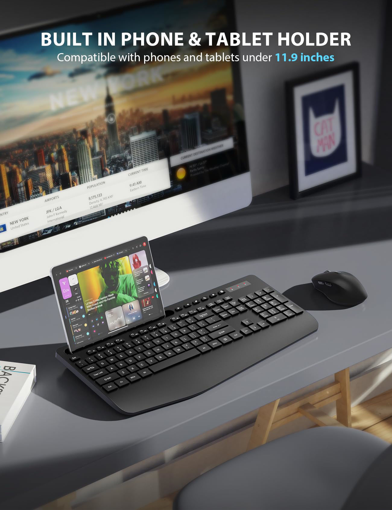 Getuscart Wireless Keyboard And Mouse Combo Full Sized Ergonomic Keyboard With Wrist Rest